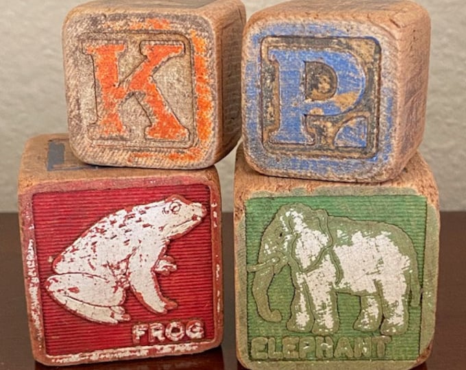 Four Vintage Alphabet Child Blocks Frog, Elephant, Pig, Letters - Etsy