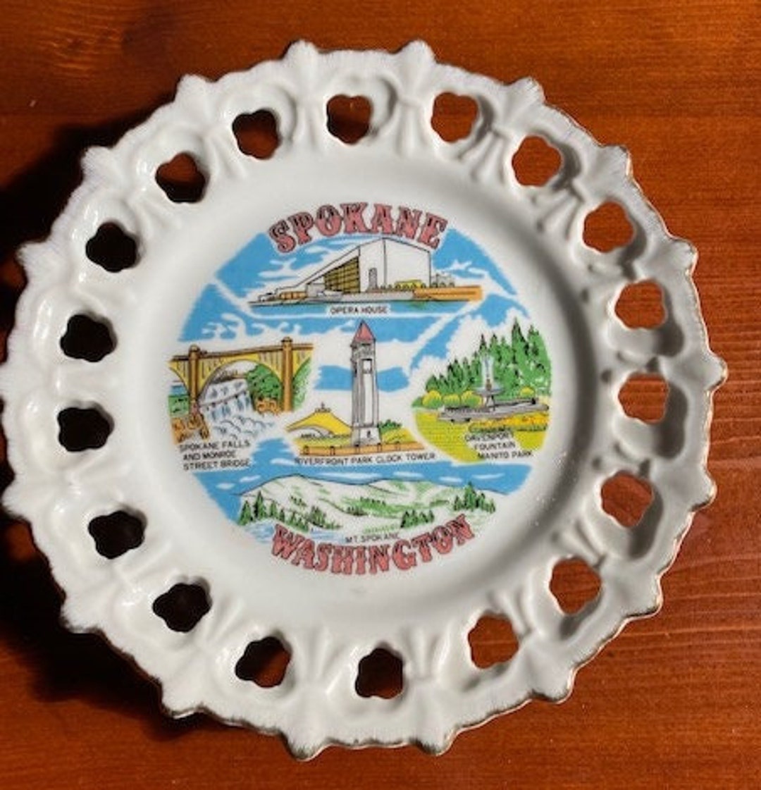 Spokane, WA Souvenir Plate Ceramic Lattice Saucer - Etsy