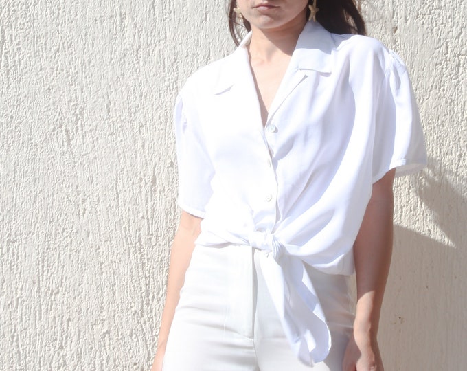 Vintage White Oversized Button Down Tie Top,shirt,blouse. - Etsy