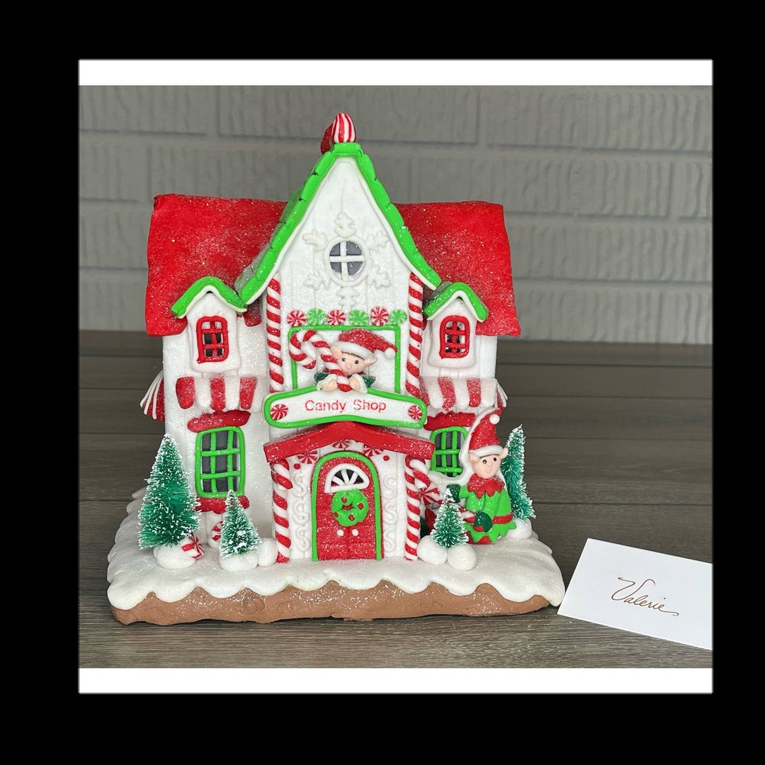 NEW Valerie Parr Hill GINGERBREAD HOUSE Elf Candy Shop Lighted ...
