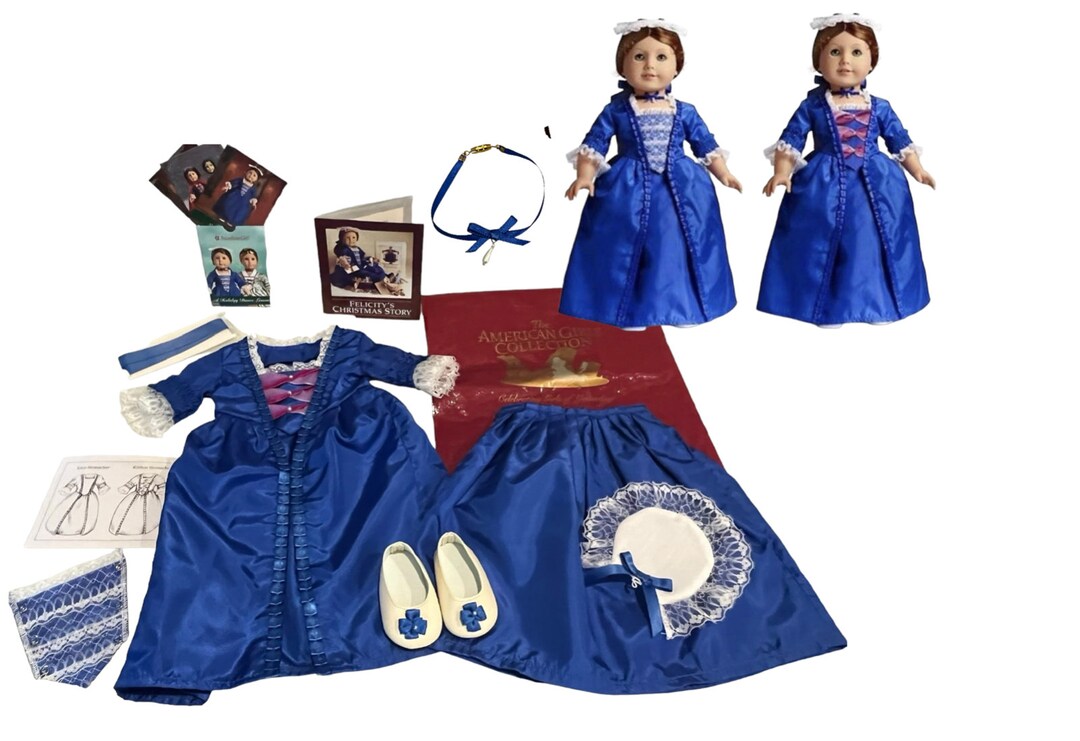 American Girl Doll Clothes Felicity's BLUE HOLIDAY GOWN Stomacher ...