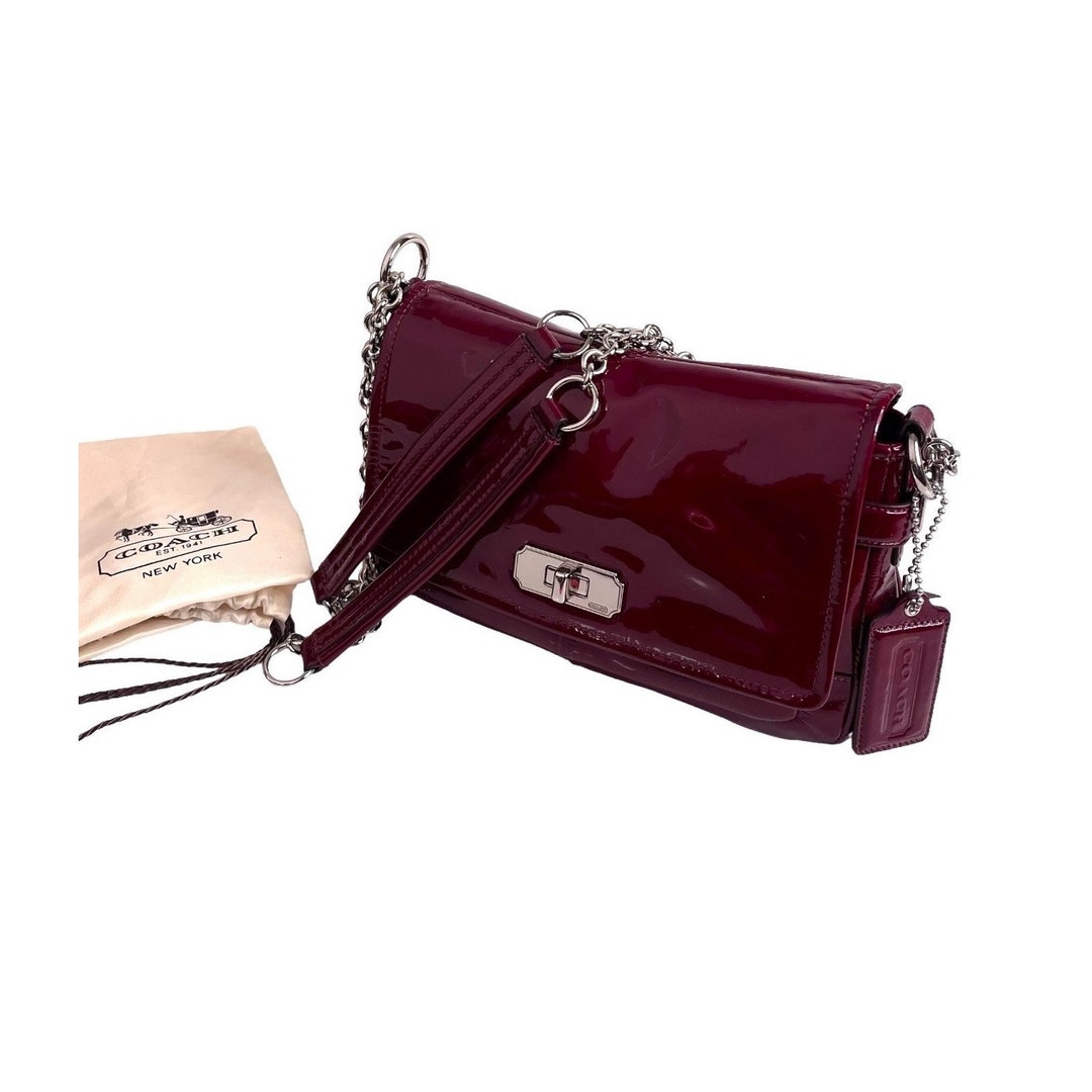 Coach Patent Leather CROSSBODY SHOULDER HANDBAG Red Ox Blood Purse ...