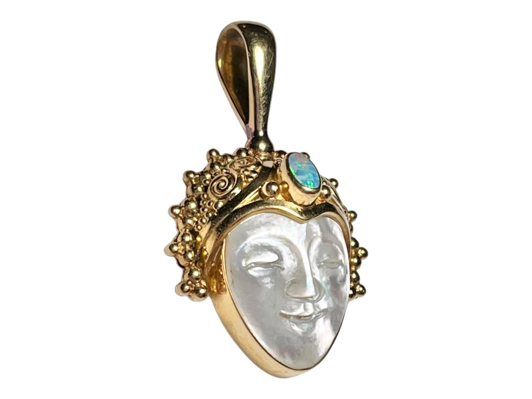 18K Gold Sajen Bali Goddess PENDANT for Necklace 1.5” Mother of Pearl ...
