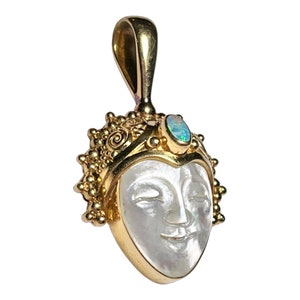 18K Gold Sajen Bali Goddess PENDANT for Necklace 1.5” Mother of Pearl ...