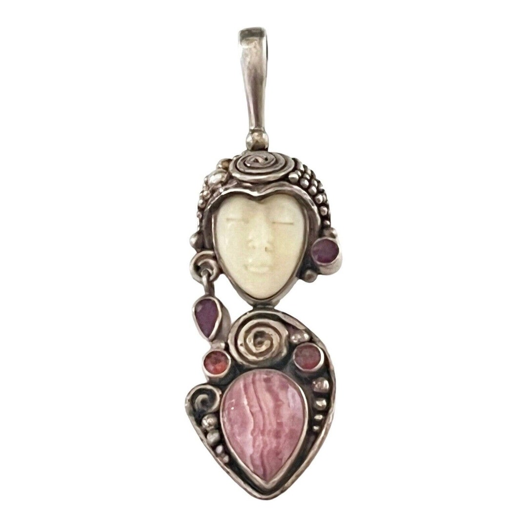 925 Silver Sajen Goddess Necklace PENDANT Ruby Garnet & Rhodochrosite ...