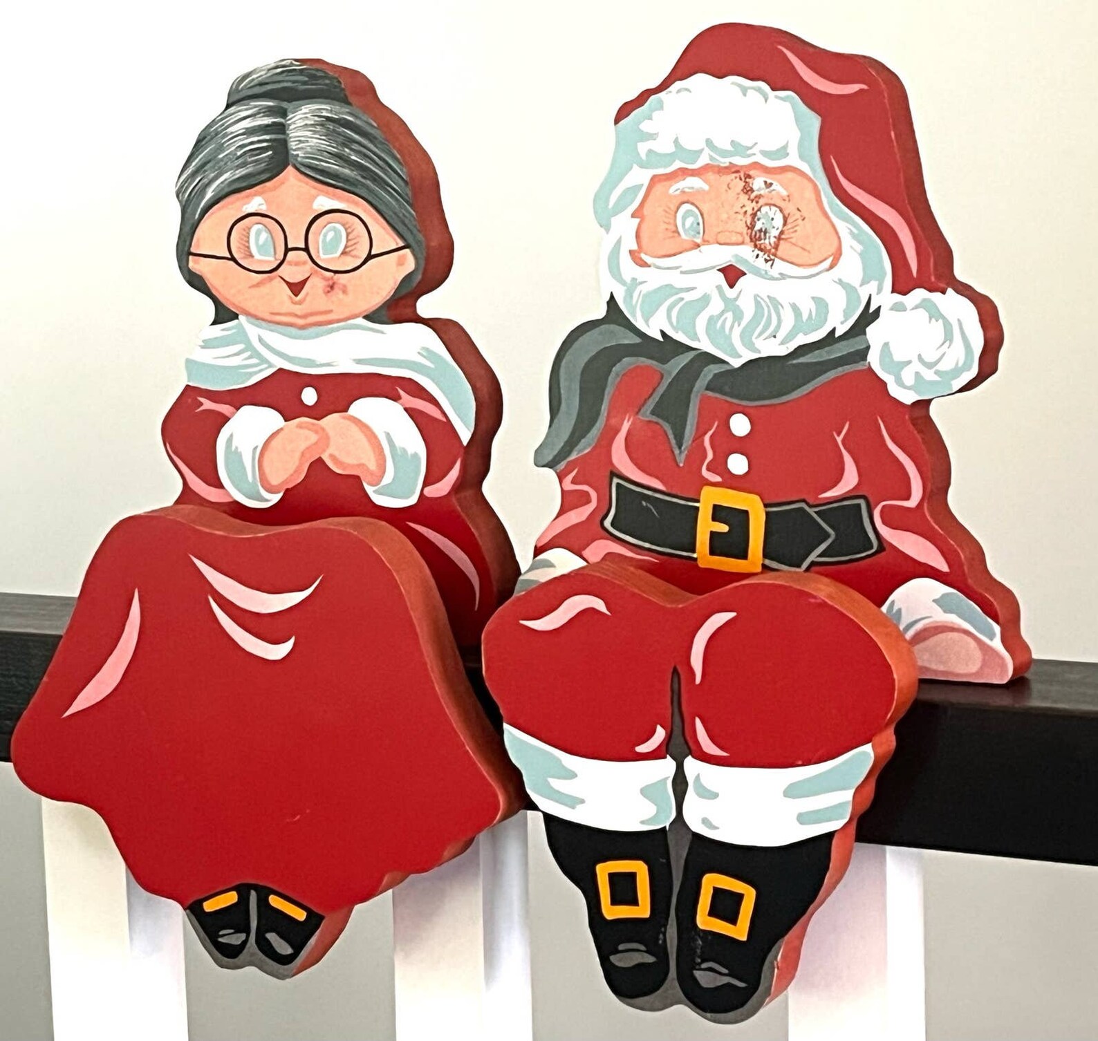 Vintage Santa & Mrs Claus WOODEN SHELF SITTERS 11x6.5 Wall Art ...