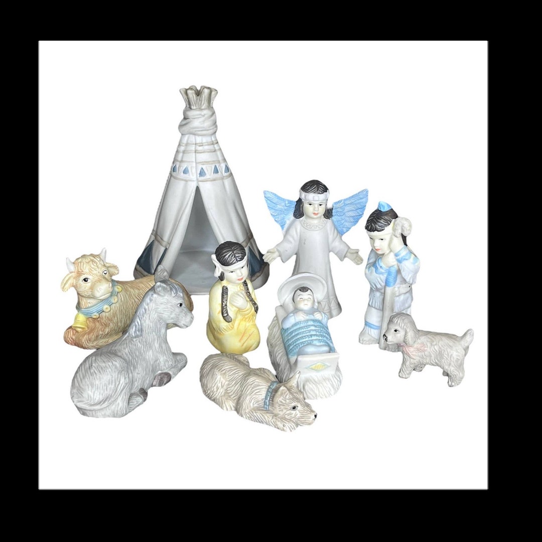 1992 House of Lloyd American INDIAN NATIVITY SET Porcelain 6 Teepee ...