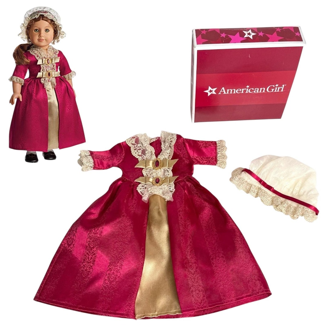American Girl Felicity Gala Gown Mob Cap Doll Holiday Dress Bonnet Gold ...
