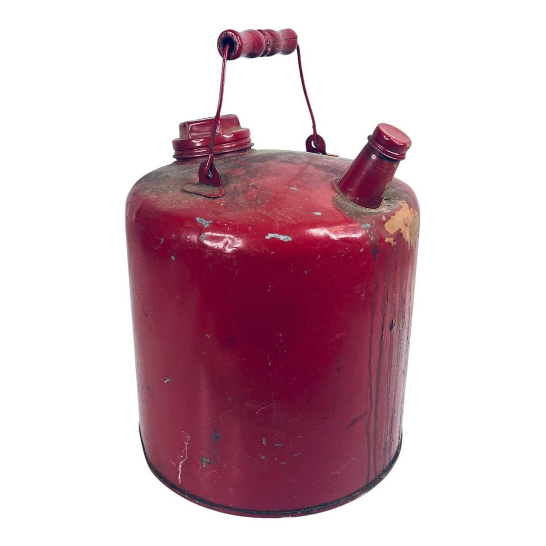 Vintage Galvanized METAL GAS CAN Rustic 10” Round 1950’s Garage Shop ...