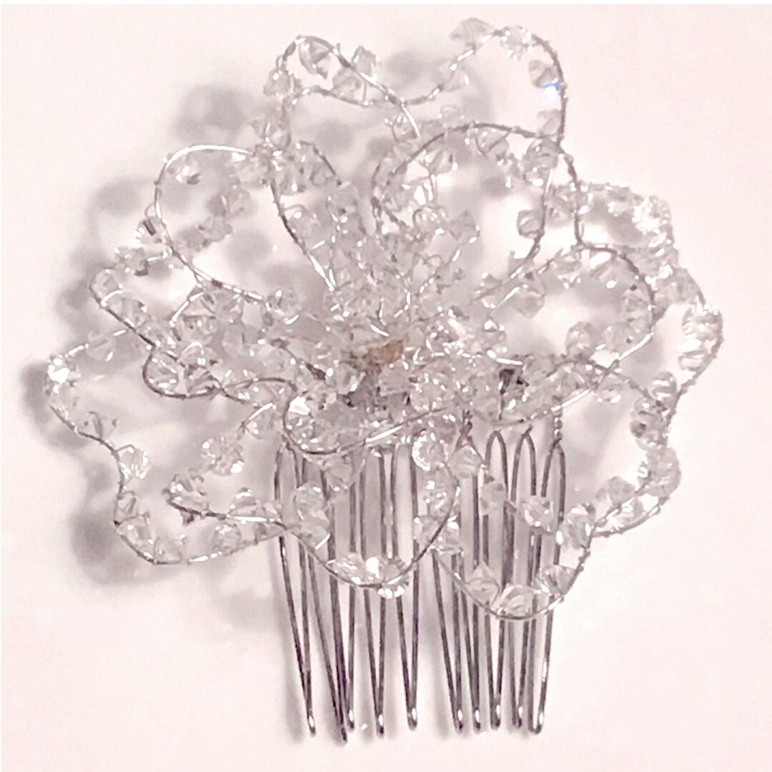 Beaded Flower Hair Comb Silver Sparkle Beads Bridal Wedding Accessory ...