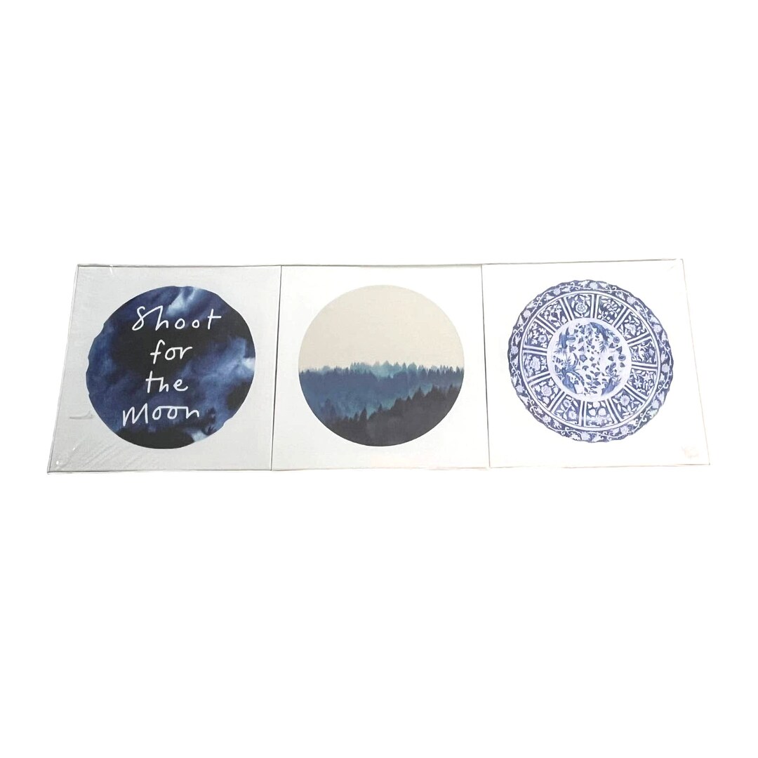 NEW Set (3) IKEA Shoot for the Moon ART Blue Moon White Canvas Decor ...