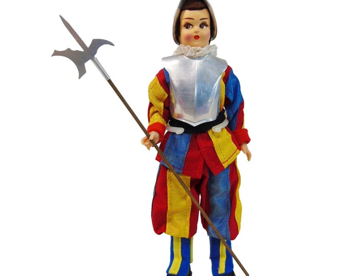 Composition Paper Mache Knight Doll 8" Medieval Metal Armor Sword Italy ...