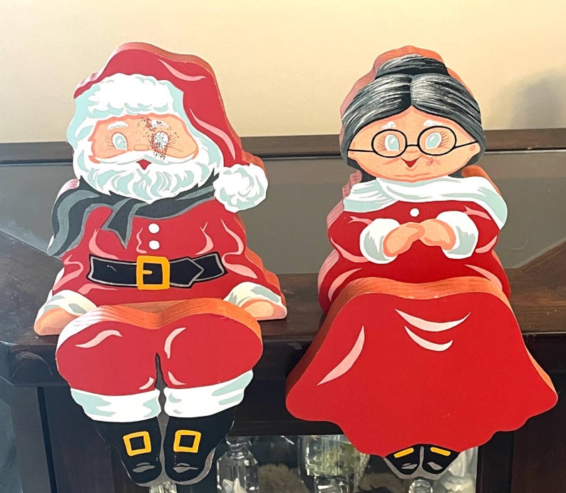 Vintage Santa & Mrs Claus WOODEN SHELF SITTERS 11x6.5 Wall Art ...