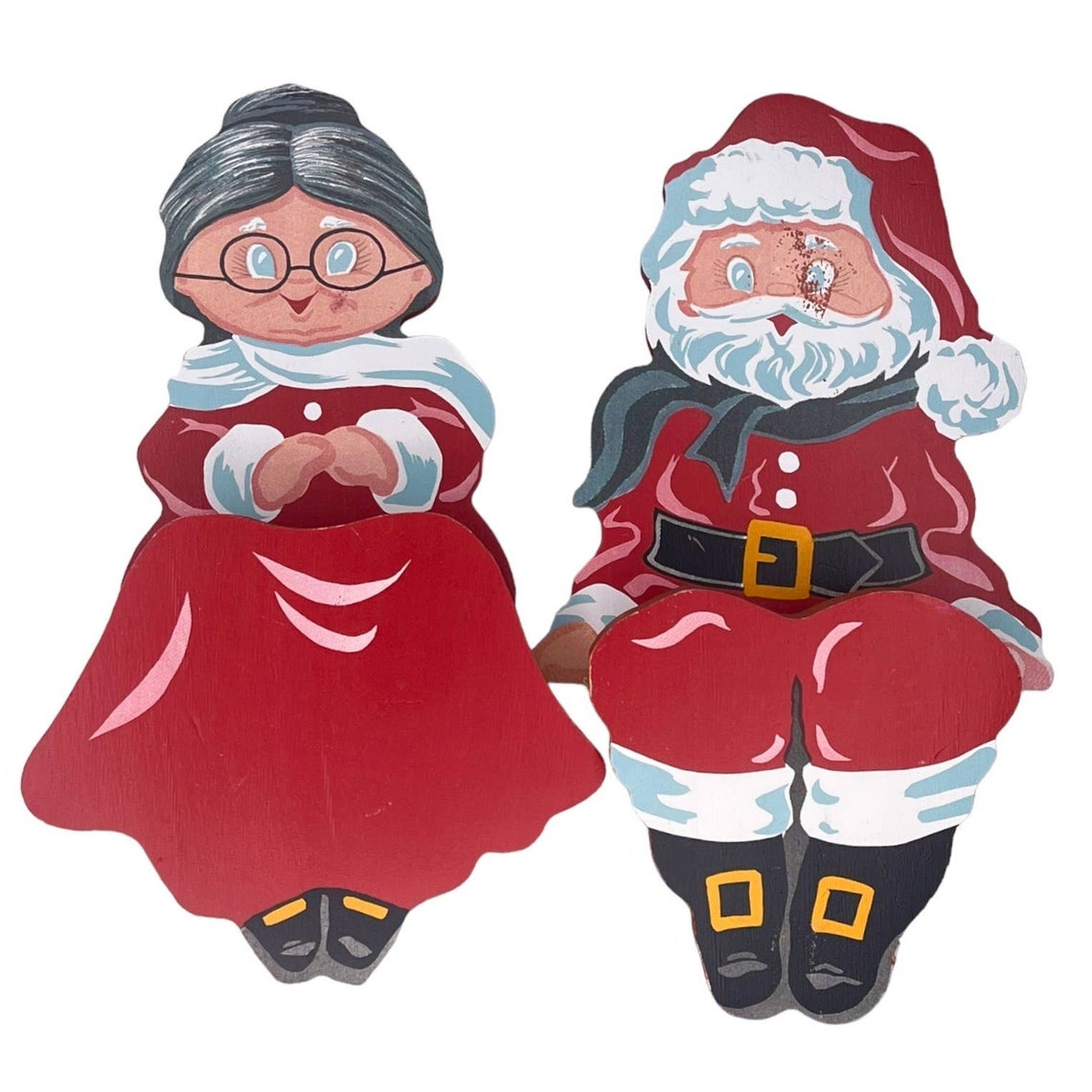 Vintage Santa & Mrs Claus WOODEN SHELF SITTERS 11x6.5 Wall Art ...