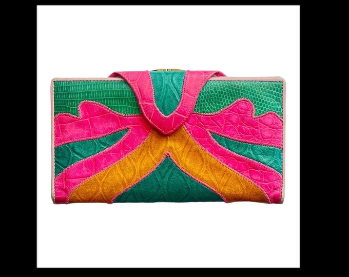 VTG Sharif Women's Leather WALLET Multi-color Snap Kiss Lock Clutch ...