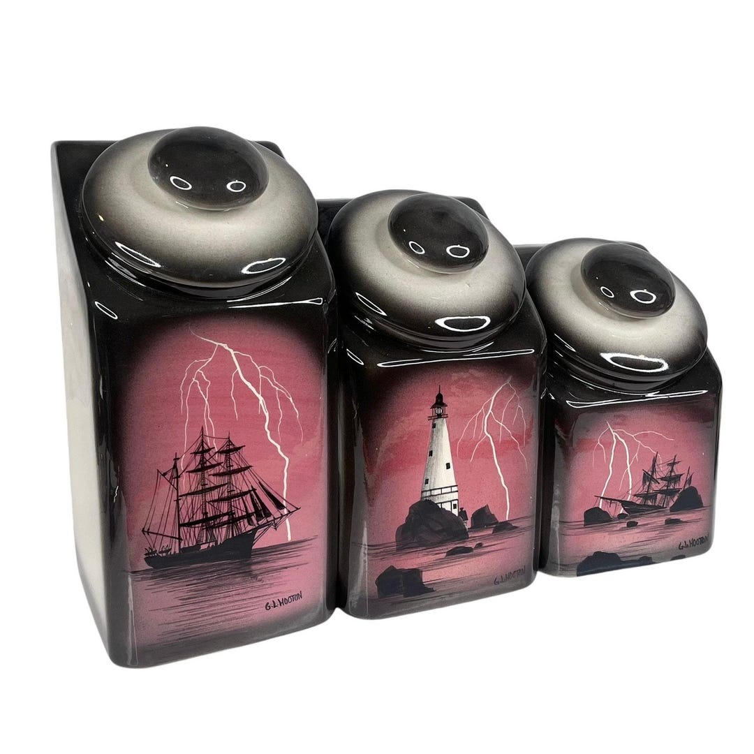 VTG Set of 3 GL Hooten Kitchen CANISTERS Nautical Ships Lighthouse Food ...