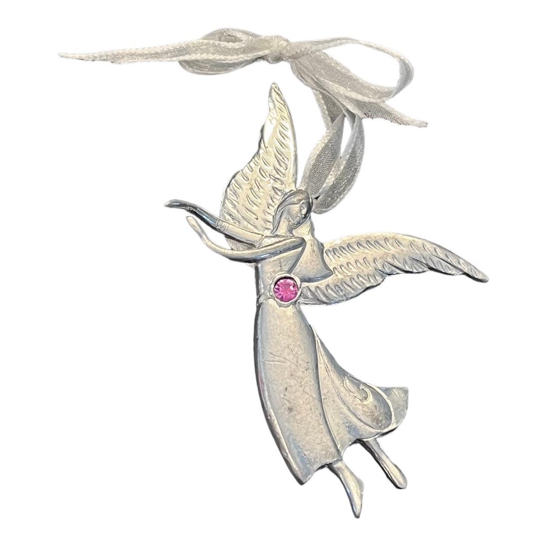 Birthstone Pewter Angel BROOCH PIN Ornament Pendant October Tourmaline ...