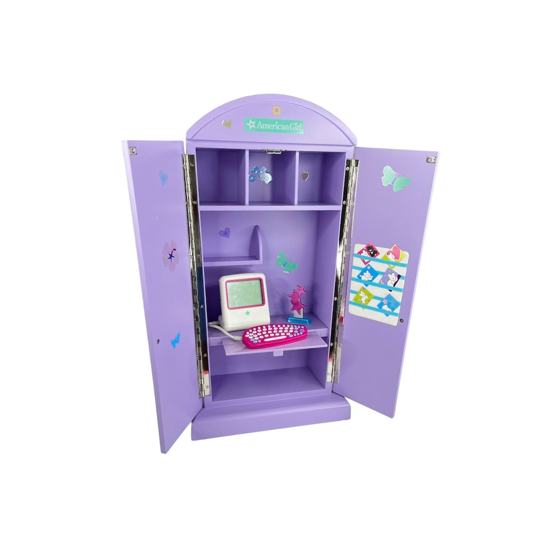 American Girl COMPUTER DESK ARMOIRE Purple Doll Furniture Computer ...