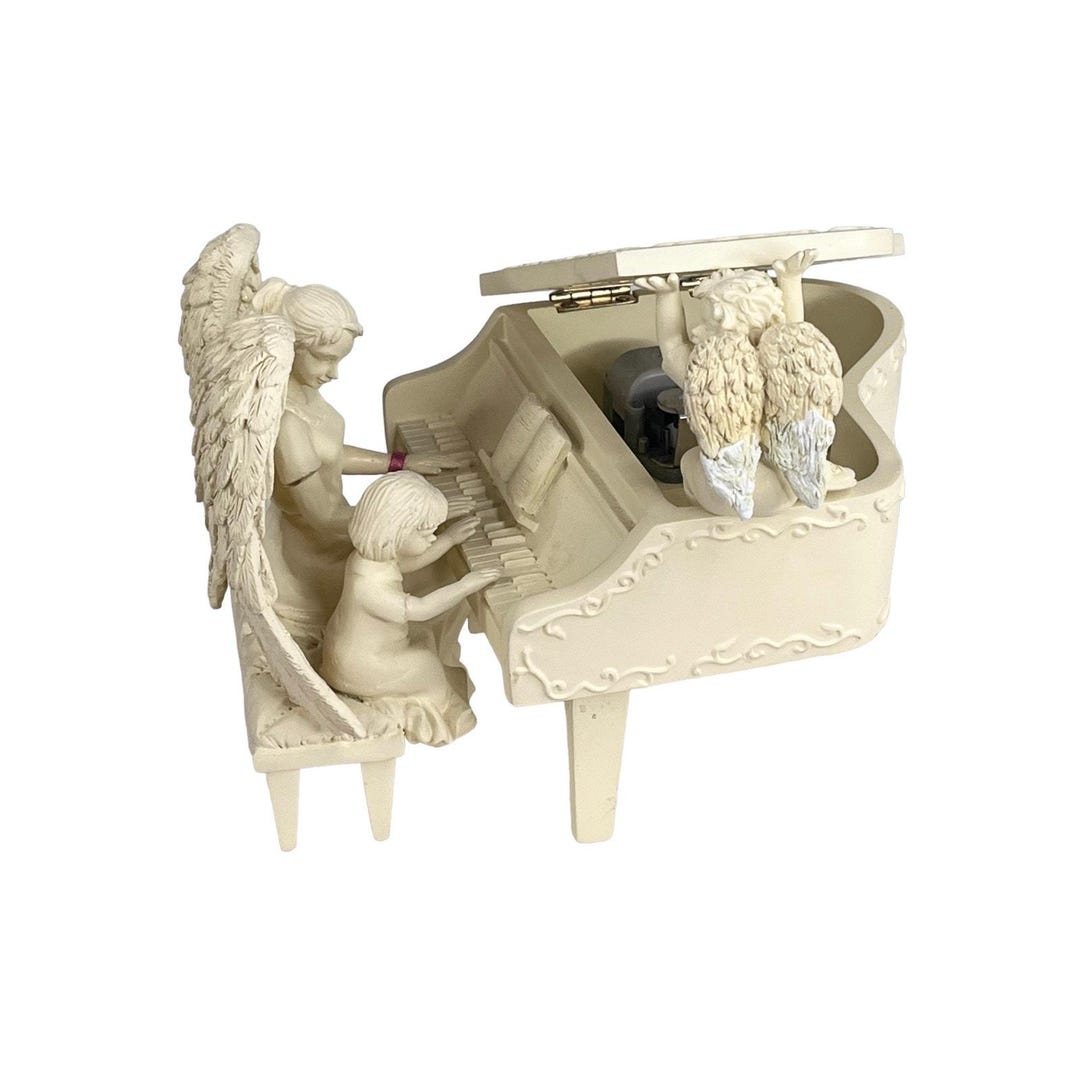 Vintage Angelstar Piano ANGLE MUSIC BOX Figurine 8.5" Boy Girl Angels ...