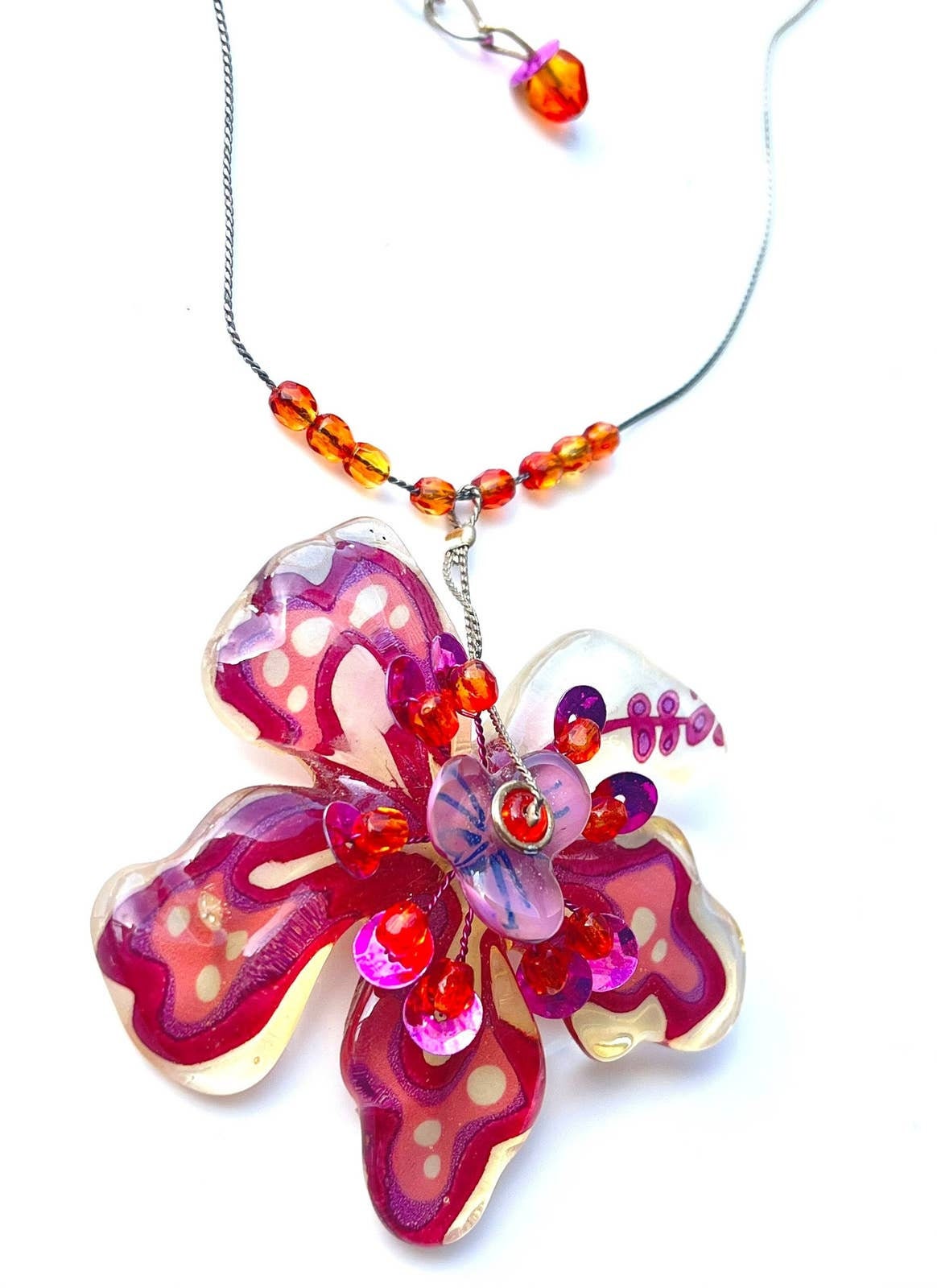 Lalo Orna Treasures Resin Pink Flower NECKLACE & PENDANT Beads - Etsy