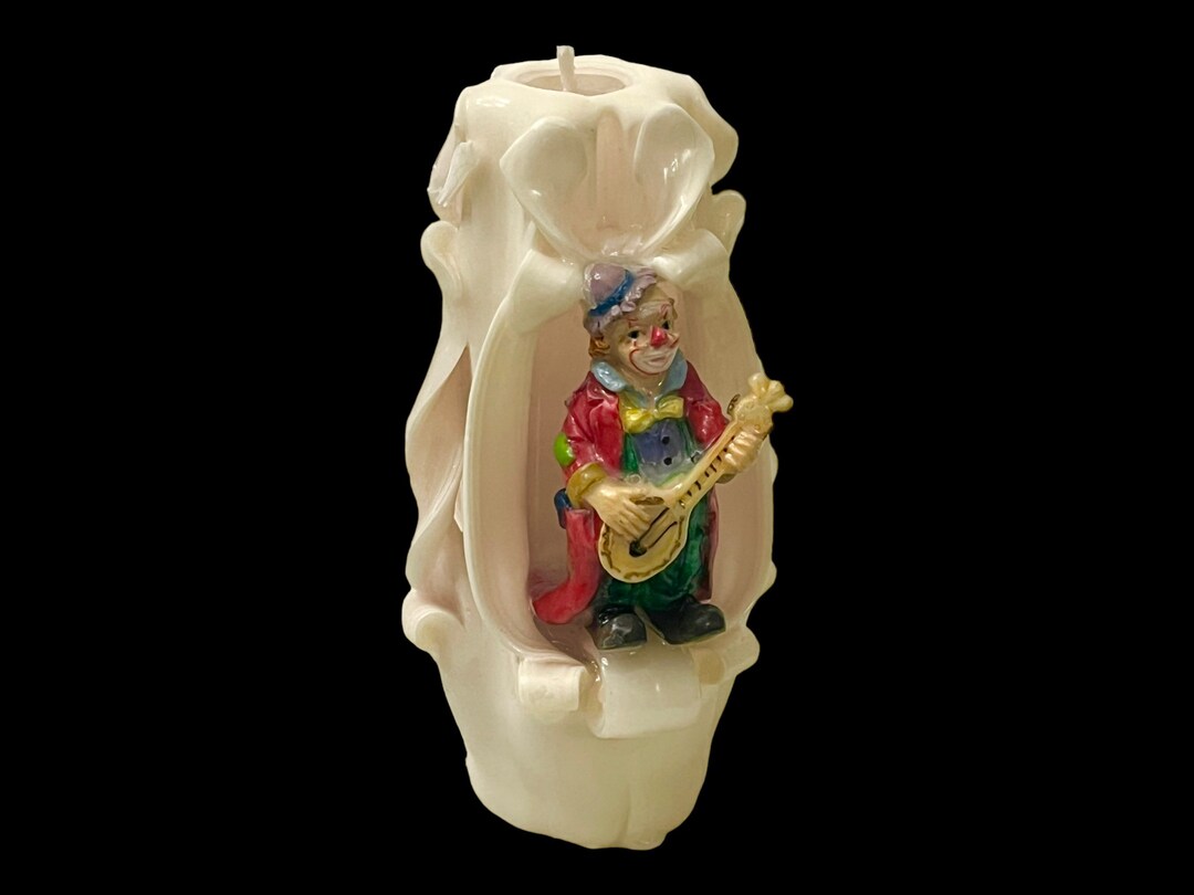 Vintage 1999 Carved CLOWN CANDLE Hand Dipped Hand Made White Candle ...