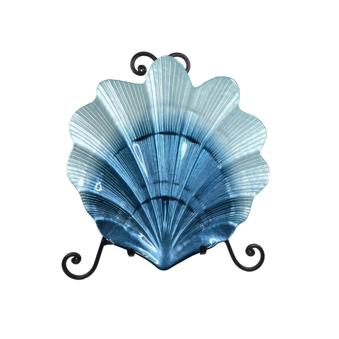 Blue Glass SHELL PLATE 15 Gradient Color LG Scalloped Seashell Nautical ...