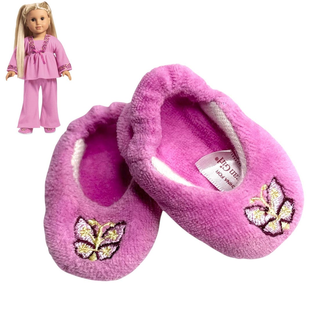 American Girl Julie Pajama Slippers Pink Butterfly Embroidered Pjs Slip ...
