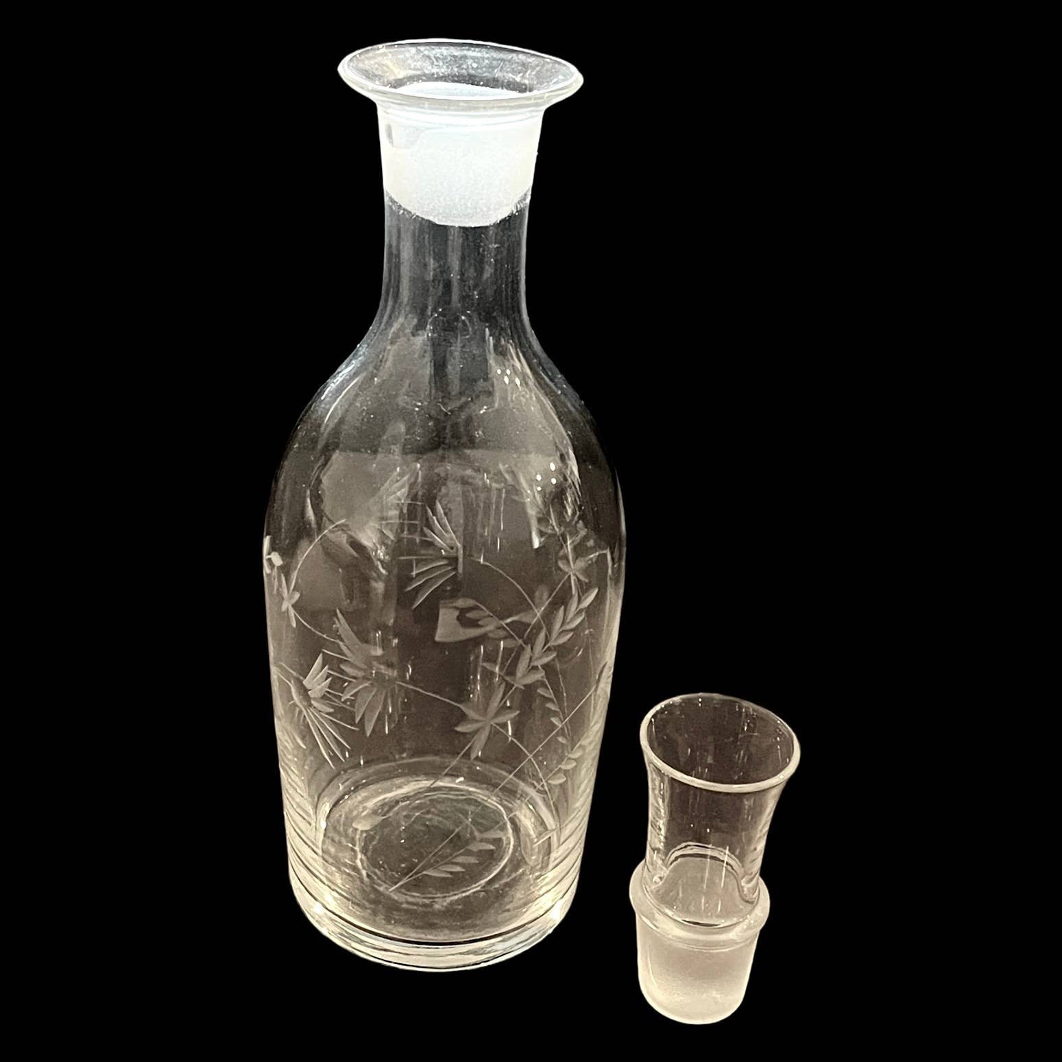 Vintage Crystal Etched Glass Decanter 1oz Cup Stopper Etsy