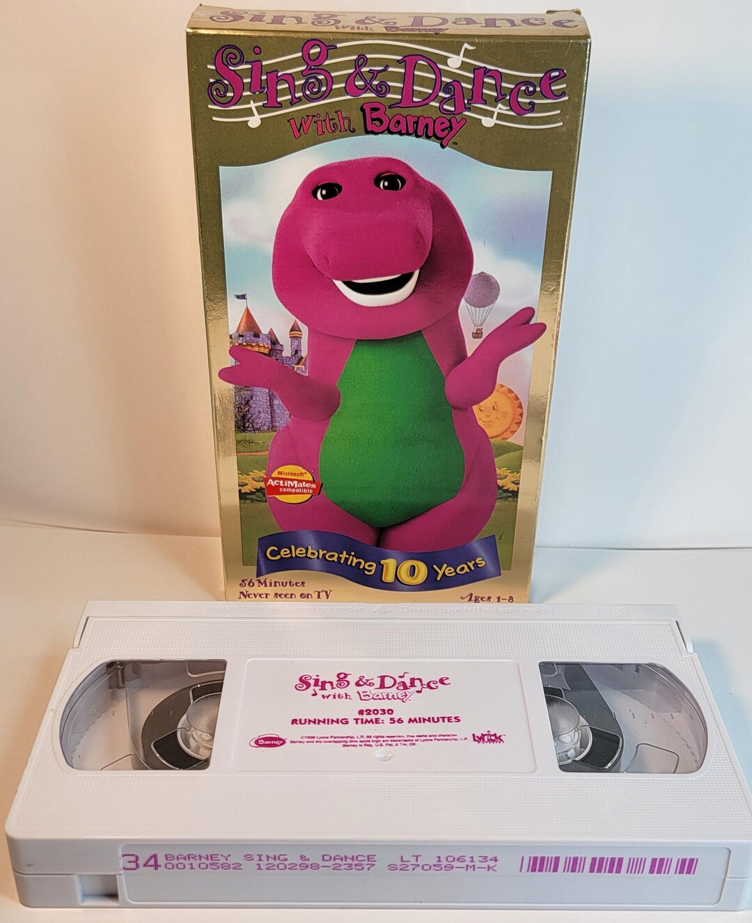 Barney the Dinosaur White Shell VHS Tape Sing and Dance 10 Years Never ...