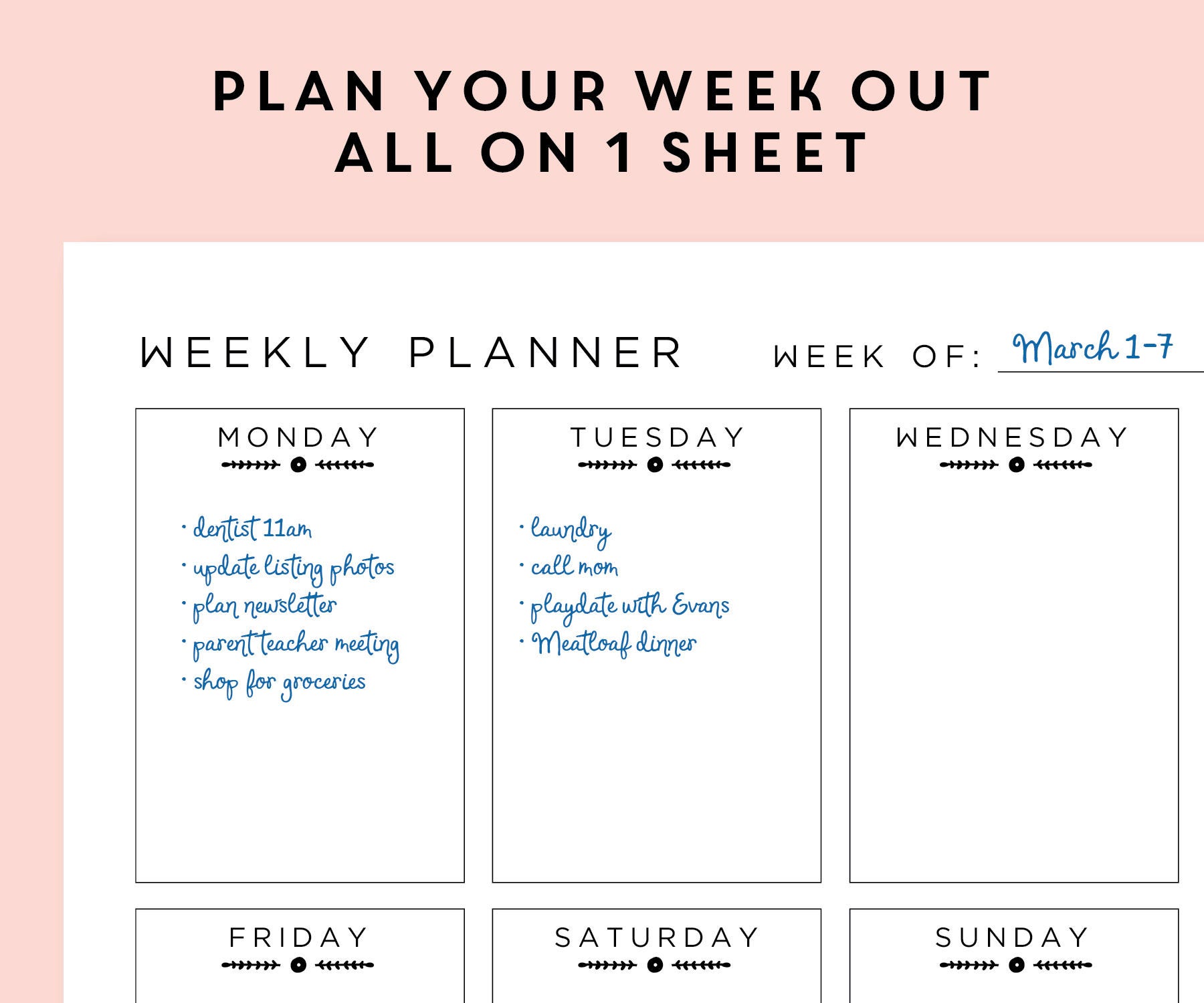 Printable Weekly Planner Sheets, Weekly Personal Planner Kit, Printable ...