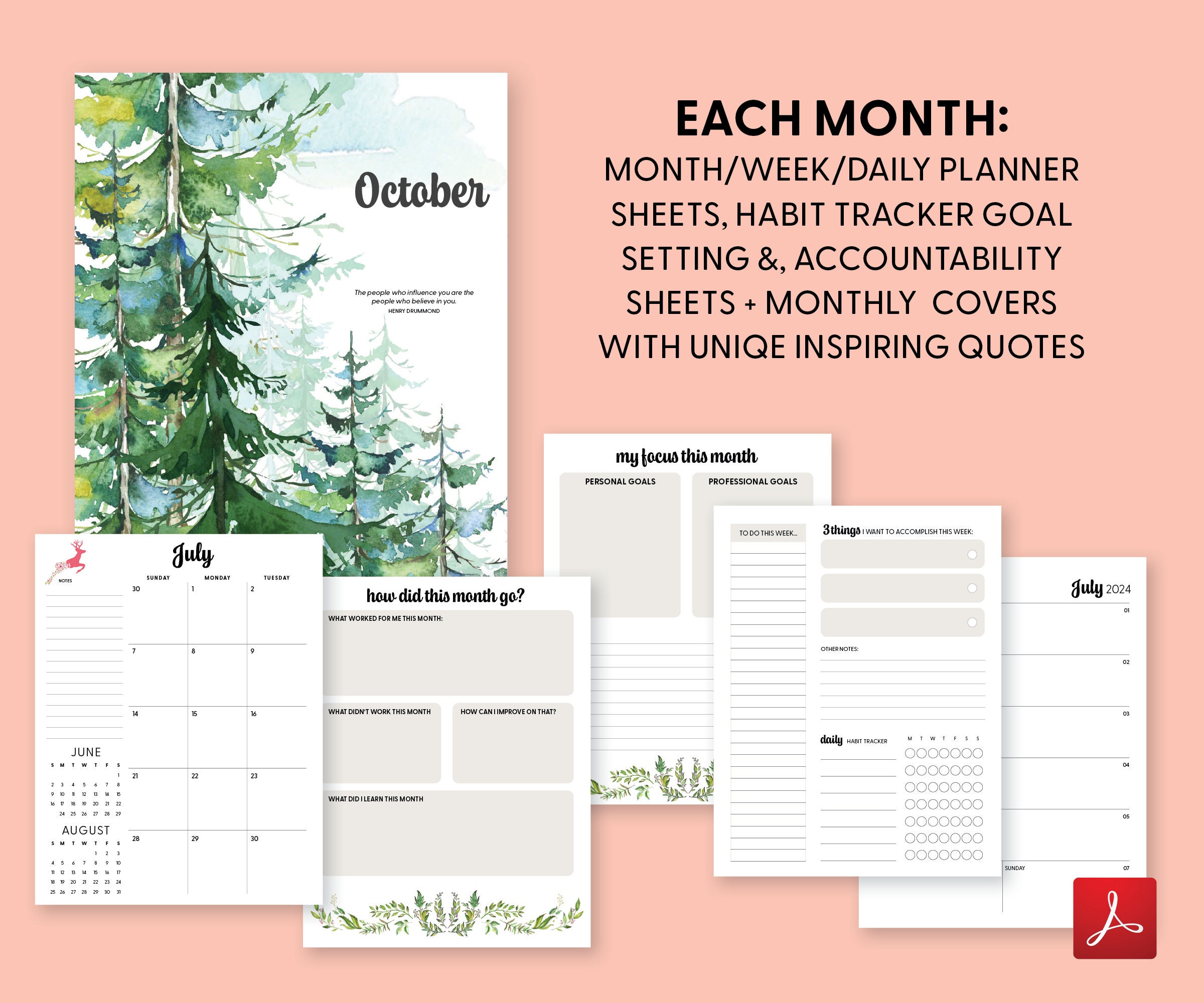 2024 Printable Planner, Monthly Planner Pages, Daily Planner Pages ...