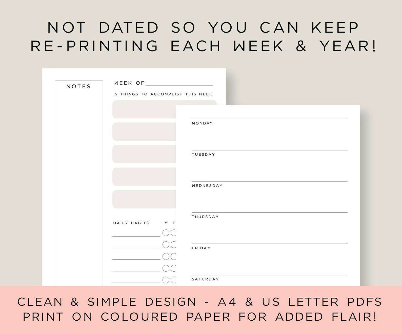 Weekly Personal Planner Printable, Weekly Planner Inserts, Productivity ...