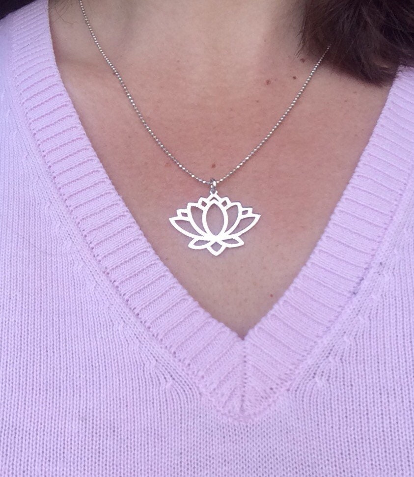 Silver Lotus Flower Necklace Pendant 925 Sterling Silver | Etsy
