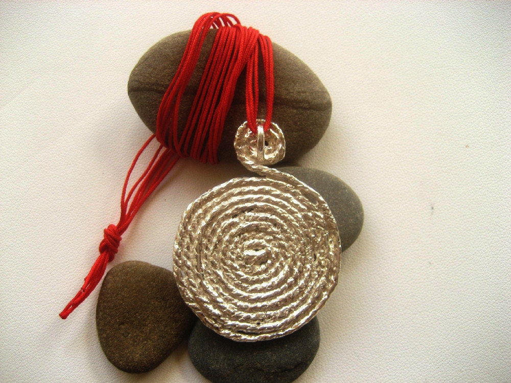 Greek Spyra Pendant ,silver 925 Pendant ,red Cord, Twisted Wire ...