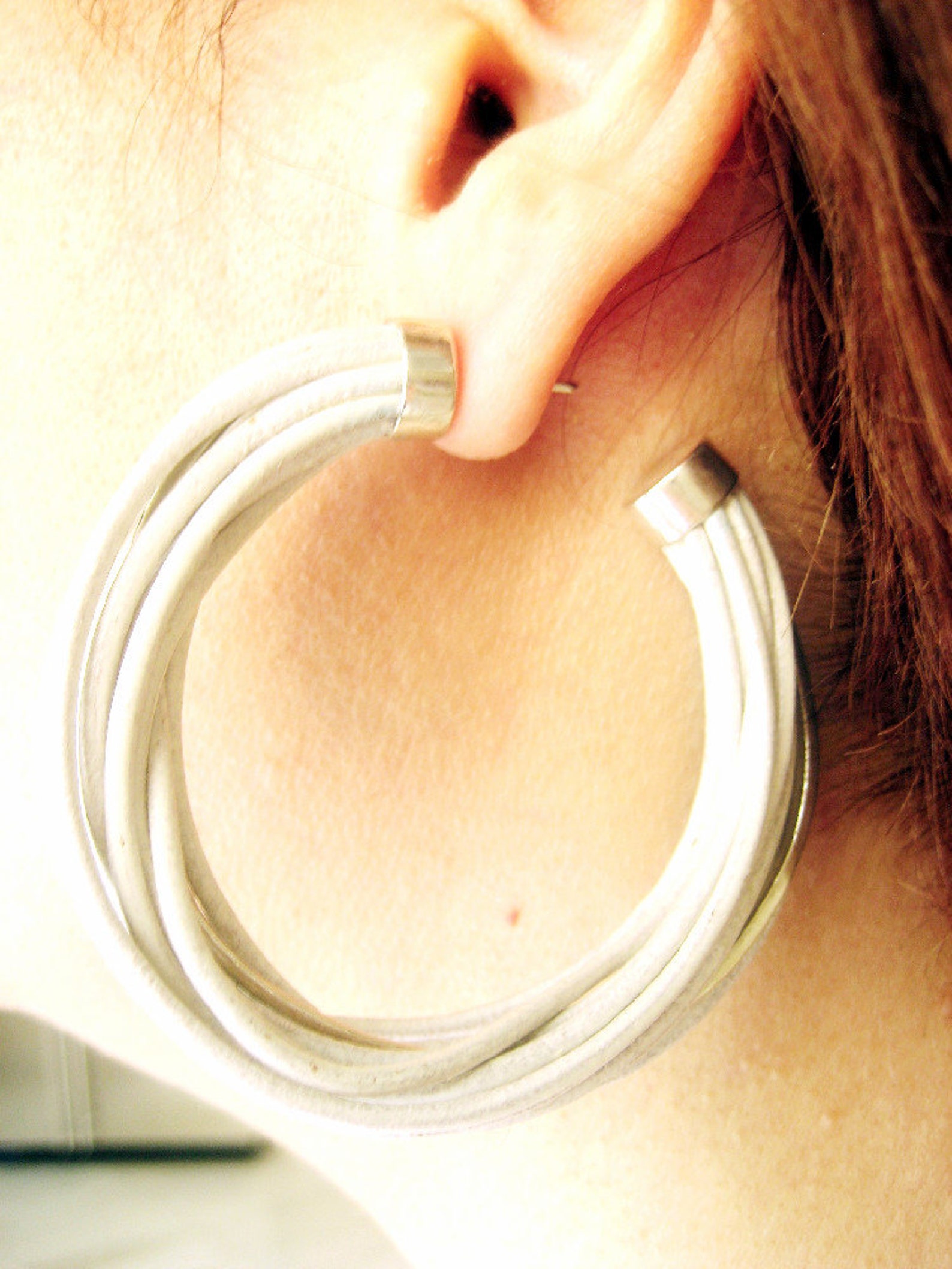 Silver Hoops Sterling Silver Hoops Leather Hoops White - Etsy