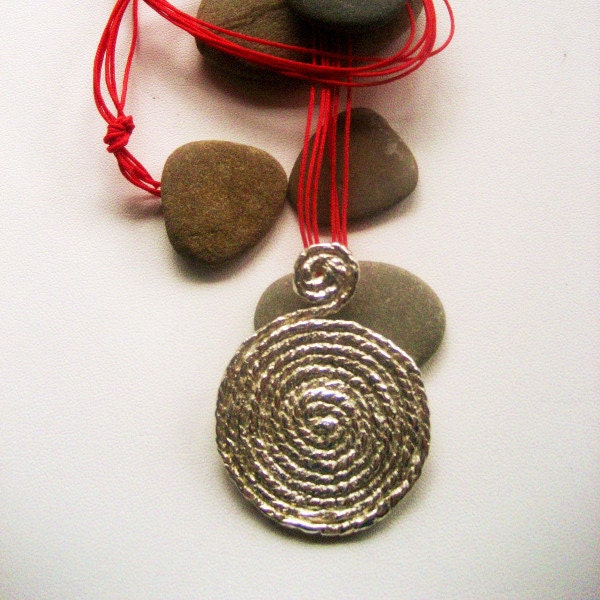 Greek Spyra Pendant ,silver 925 Pendant ,red Cord, Twisted Wire ...
