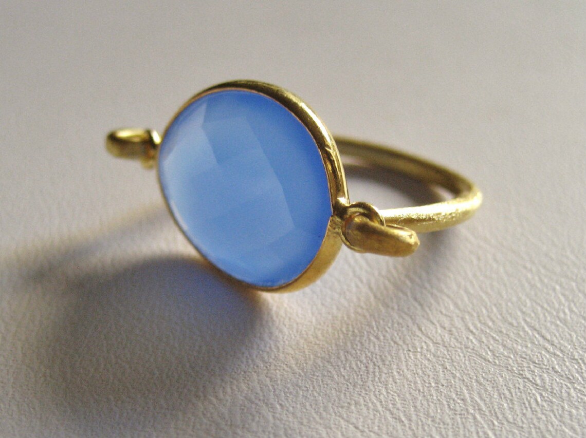 Blue Agate Silver Ring Blue 18ktgoldplated Ring Silver 925 - Etsy