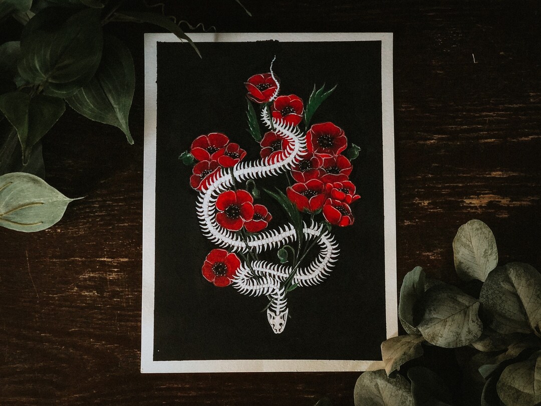 Poppy Snake Skeleton - 8x10 Illustration- Art Print - Etsy