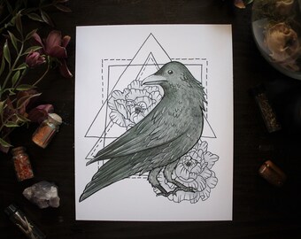 Crow Ink Drawing - Etsy