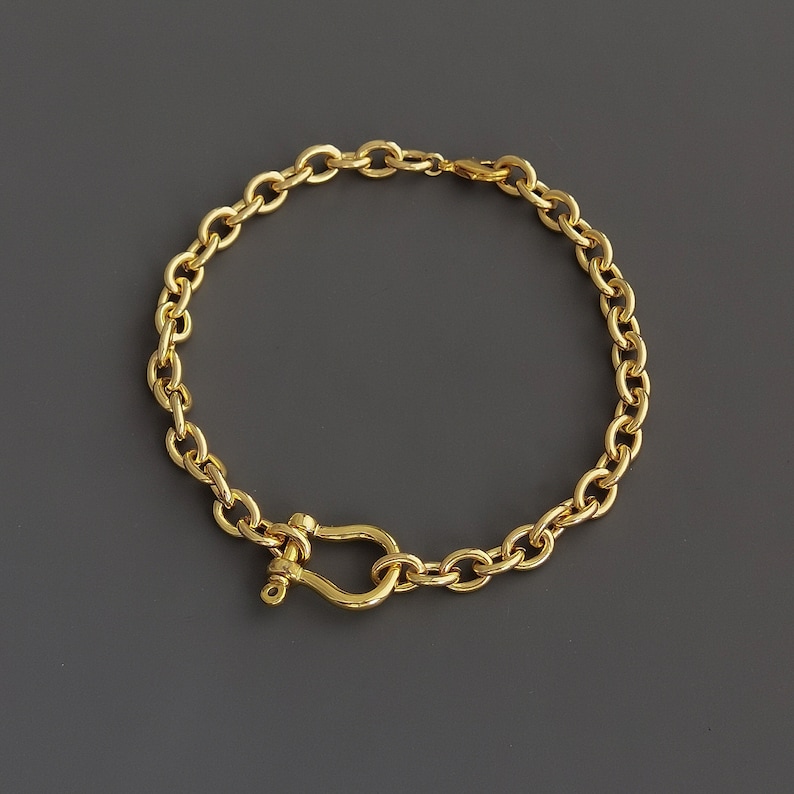 Chunky Gold Tone U Shackle Bracelet: Horseshoe Charm - Etsy