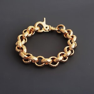 18K Gold Filled Chunky Hammered Rolo Chain Link Bracelet, 13 Mm Bold ...