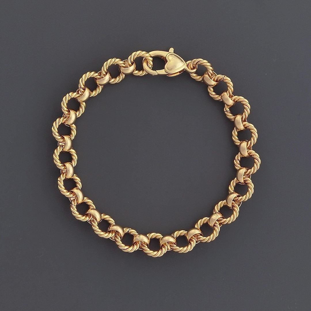 Vintage Gold Tone Twist Rolo Chain Bracelet With Heart Clasp - Etsy