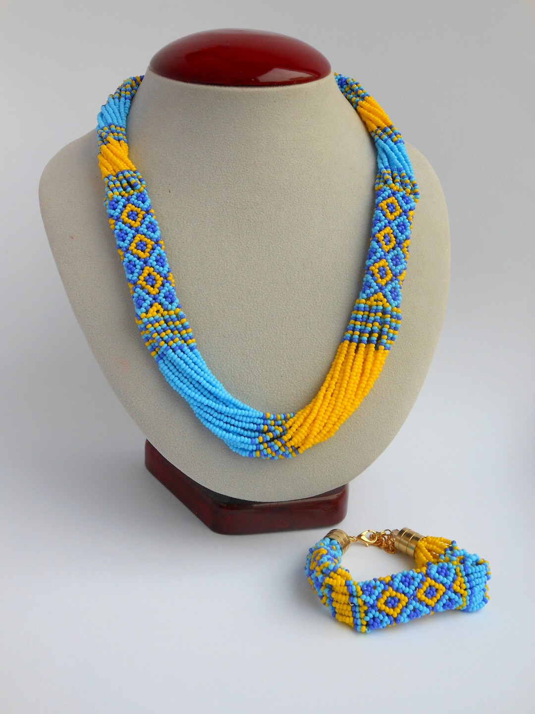 Beaded Necklace Blue Yellow Ukrainian Flag Ukrainian Necklace ...
