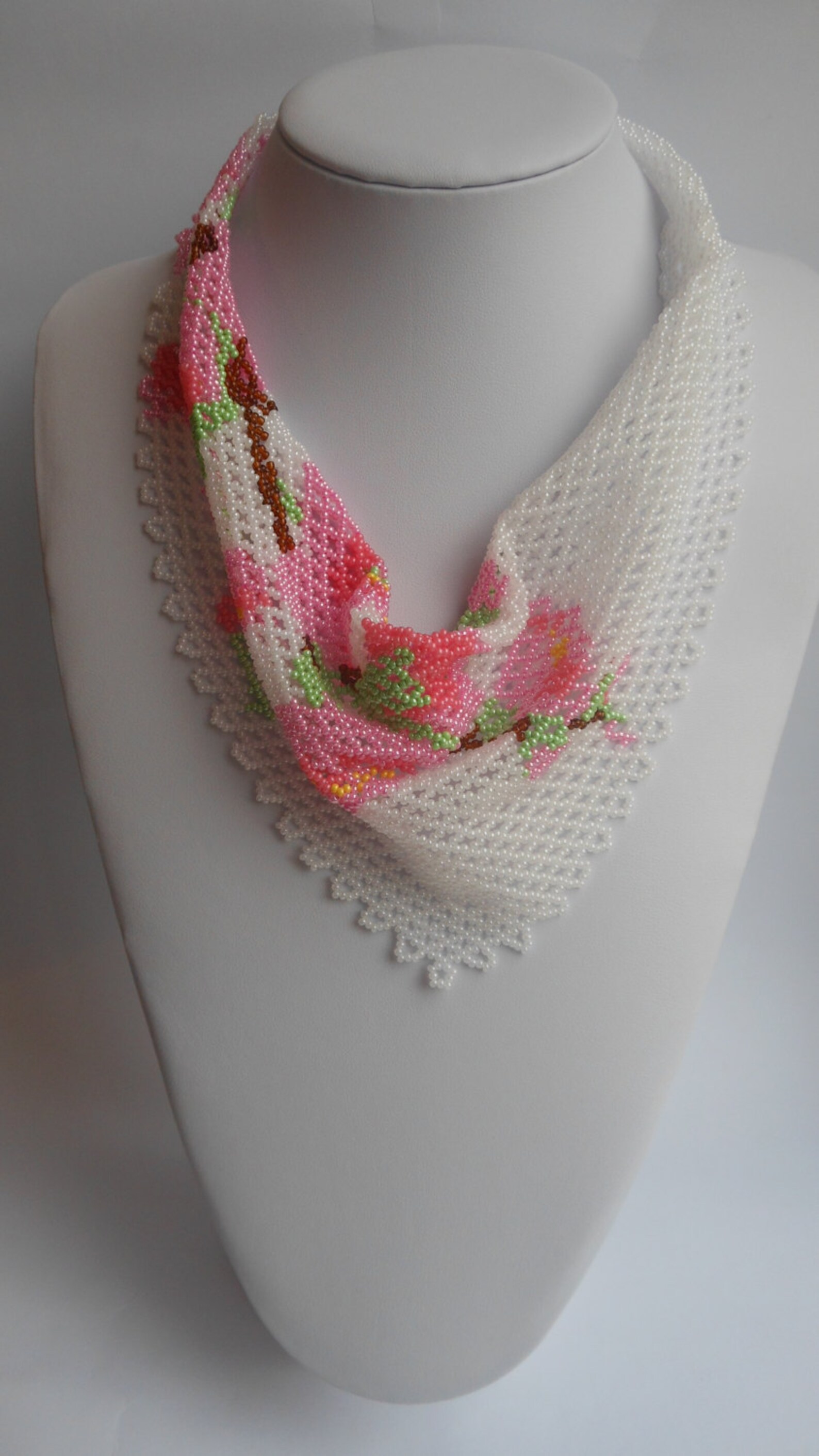 Beaded Scarf Necklace Scarf Women Scarf Pink Beaded Necklace - Etsy
