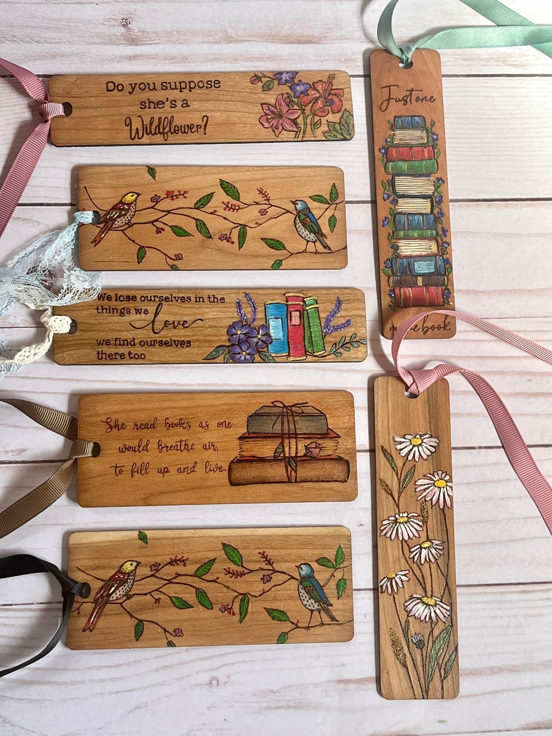 Hand Painted Wood Bookmarks With Custom Designs, Fathers Day Gift Idea ...