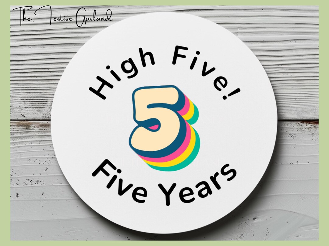 High Five Five Years Birthday Sticker, 5th Birthday Favor Label ...