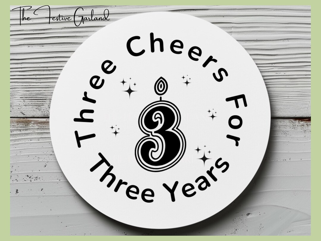 Three Cheers for Three Years Sticker, 3rd Birthday Favor Tag, Toddler ...
