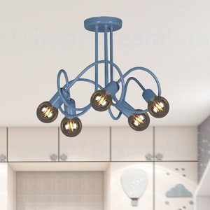 Five Arms Blue Chandelier Blue Ceiling Light Fixture Semi - Etsy