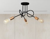 Black Copper Triple Ceiling Light Fixture Triple Light Semi - Etsy
