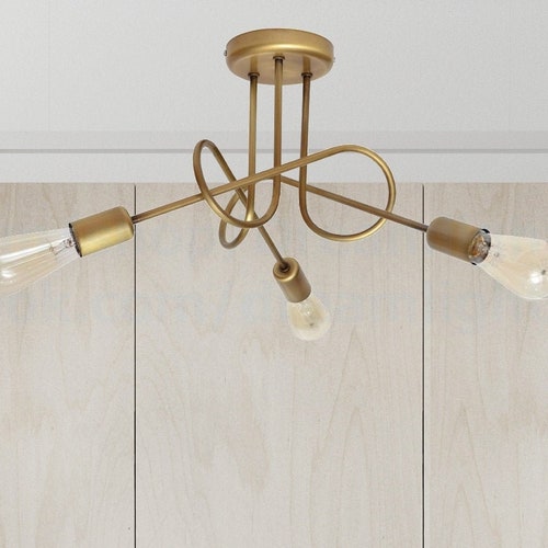 Golden Triple Ceiling Light Fixture 3 Light Chandelier Semi - Etsy